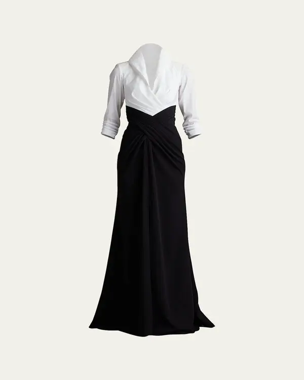 Tadashi Shoji Pleated Taffeta & Crepe Gown - Ivoryblack