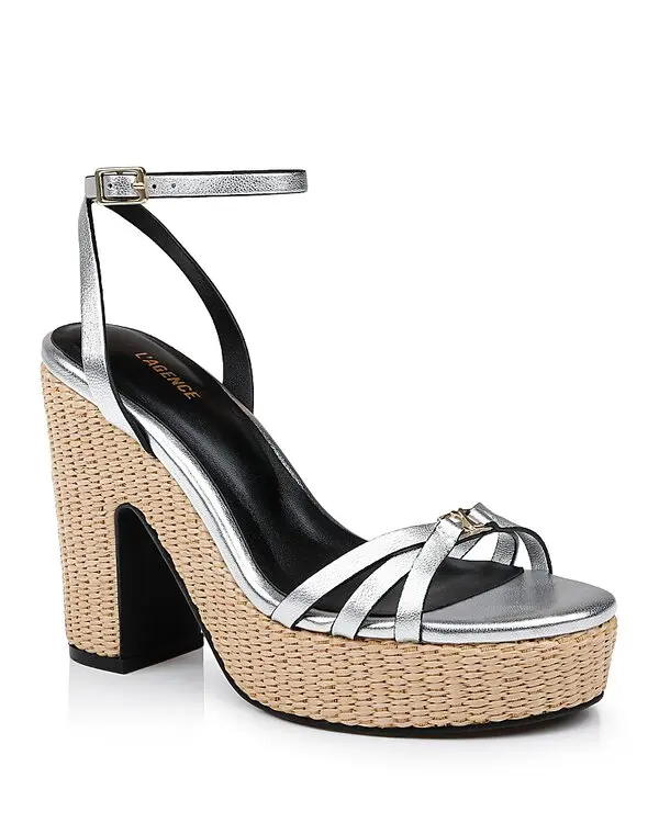 L'Agence Genevra Platform Sandals - Silver Leather