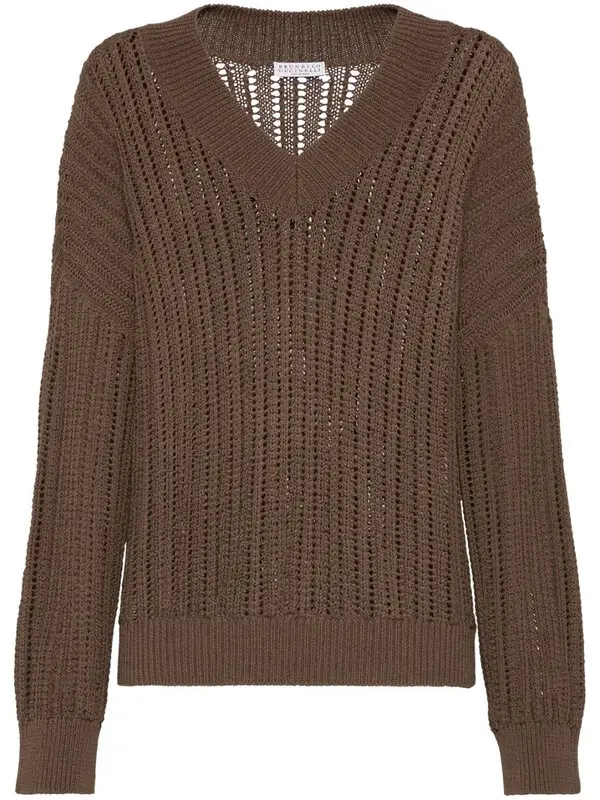Brunello Cucinelli Monili-embellished Jumper - Brown