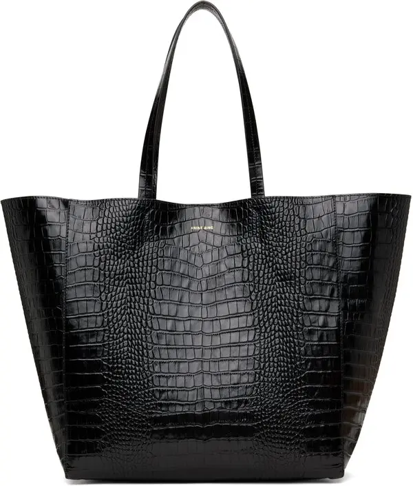 Anine Bing Elly Croc-Embossed Tote In Black 25% Off Editorialist