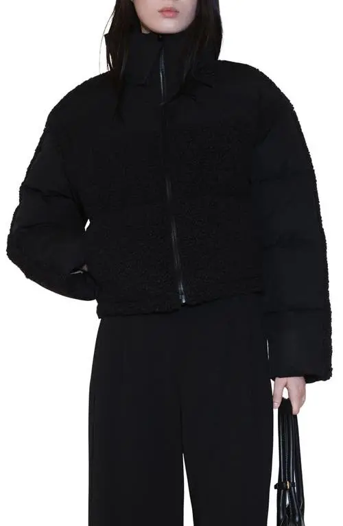 Mango Mixed Media Faux Shearling Puffer Coat