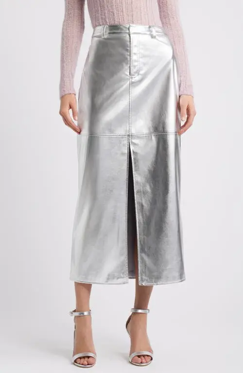 OPEN EDIT Metallic Faux Leather Midi Skirt