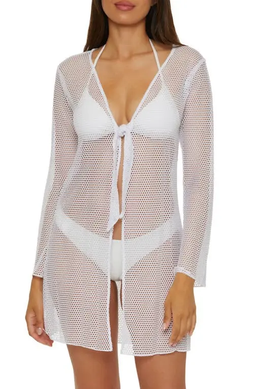 Becca Tie Front Long Sleeve Sheer Mesh Cover-up - White