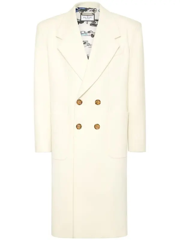 Philipp Plein Double-breasted Pea Coat - White