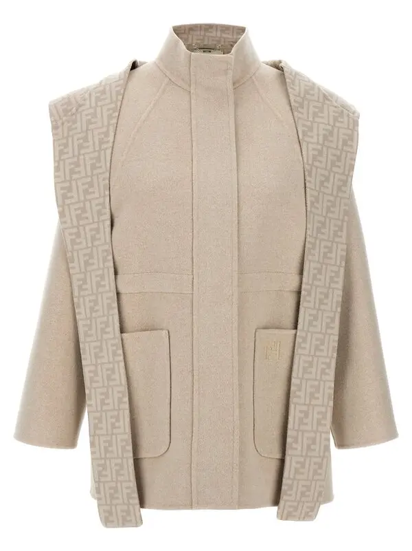 Fendi Ff Wool Parka - Beige