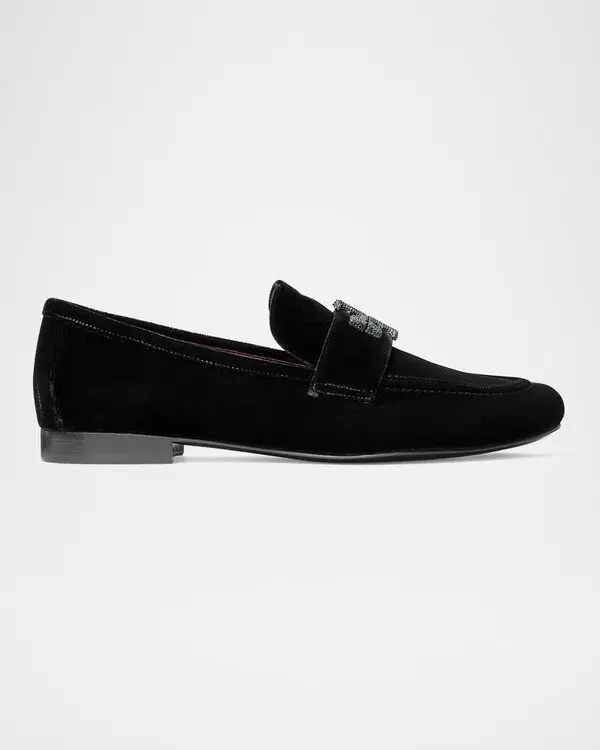 Tory Burch Eleanor Suede Pave Medallion Loafers - Perfect Black