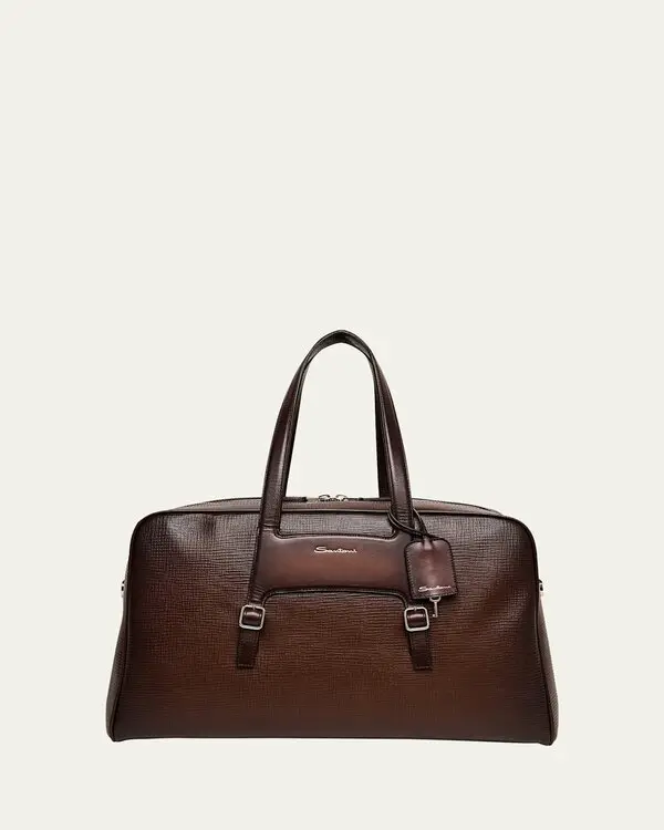 Santoni Leather Weekender Duffel Bag - Brown