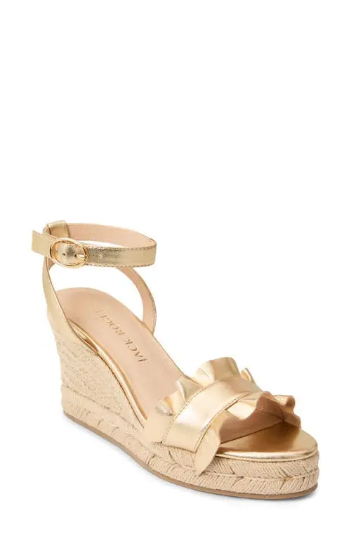 Jack Rogers Rozette Ruffle Espadrille Wedge Sandals - Gold