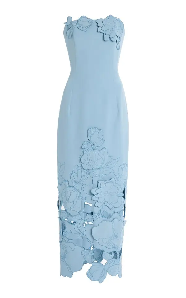 LEO LIN Rayna Floral-appliquéd Cutout Crepe Maxi Dress - Blue