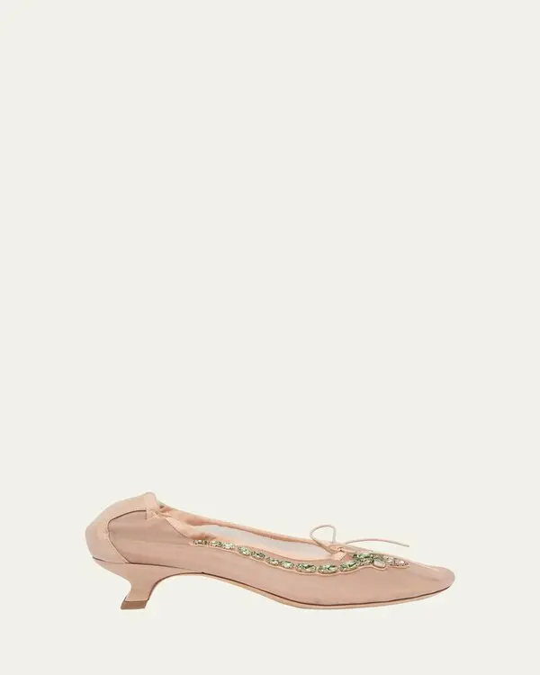 Simone Rocha Flower Embellished Mesh Ballerina Flats