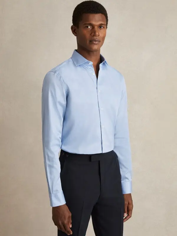 REISS Regblue Stripe Remote Bengal Cotton Sateen Shirt - Mid Blue