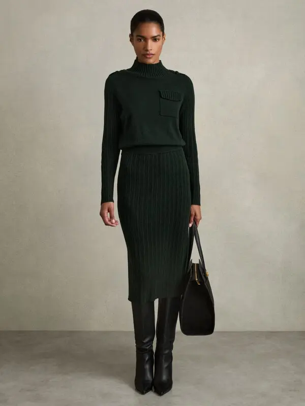 REISS Floris Wool-blend Knitted Utility Midi Dress