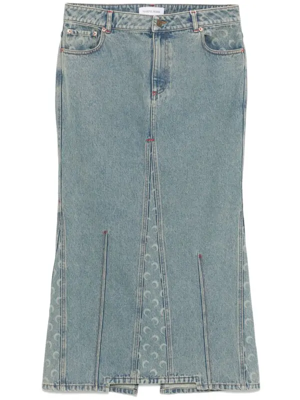MARINE SERRE Moon-laser Denim Maxi Skirt - Blue