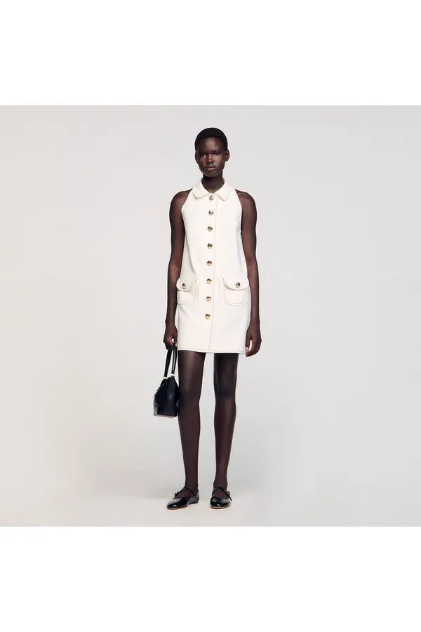Sandro Peter Pan Collar Mini Dress - Neutral / White