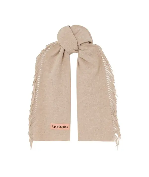 Acne Studios Appliquéd Fringed Wool Scarf - Neutrals