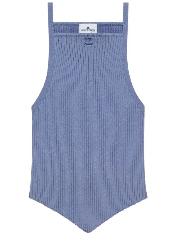 COURREGES Pointy Ribbed-knit Tank Top - Blue