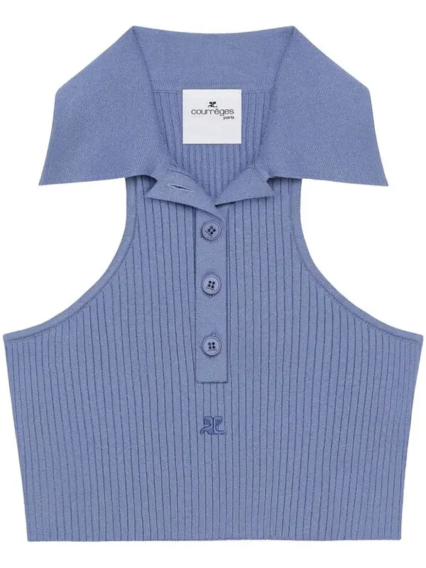 COURREGES Cropped Polo Top - Blue