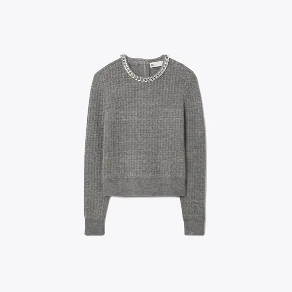 Tory Burch Chain Crewneck Pullover - Mineral Gray
