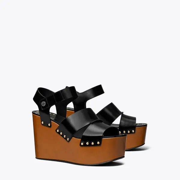 Tory Burch Studded Platform Wedge Sandals - Perfect Black