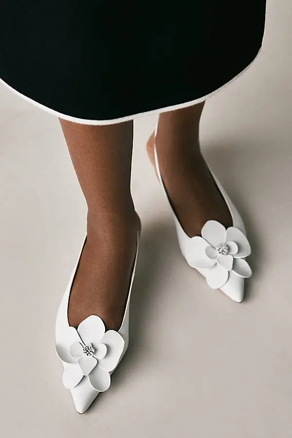 Maeve Floral Slingback Heels - White