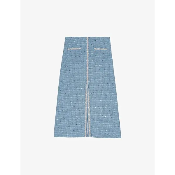 Maje Woven Tweed Midi Skirt With Diamante Trim