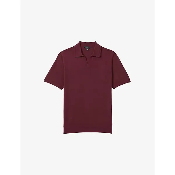 REISS Duchie Open-collar Wool Polo Shirt - Claret Red