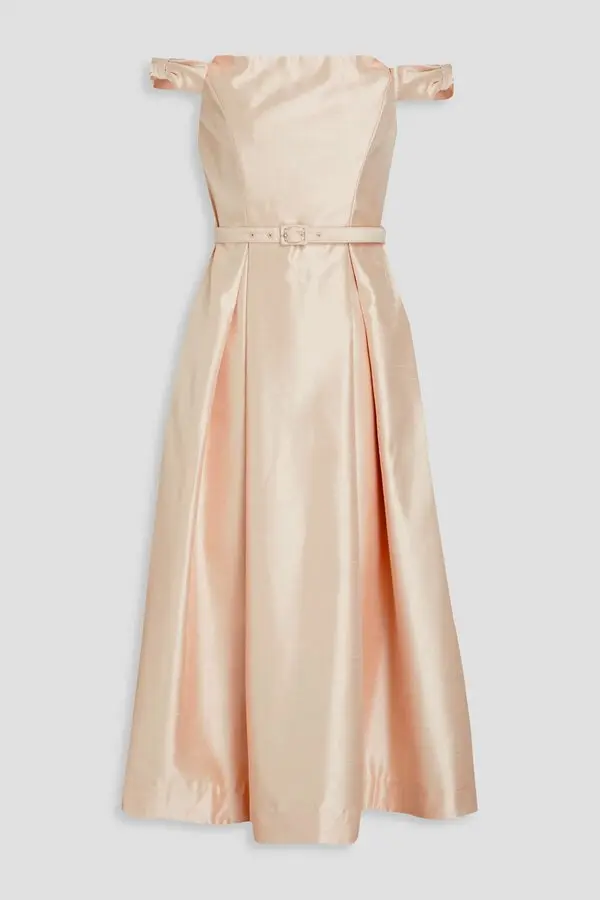 NICHOLAS Off-the-shoulder Taffeta Midi Dress - Cream