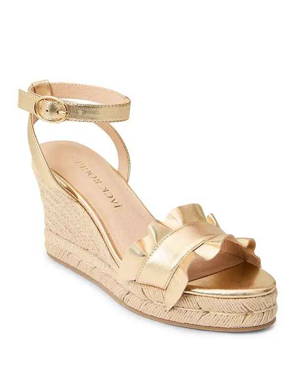 Jack Rogers Rozette Ruffle Wedge Sandals - Gold