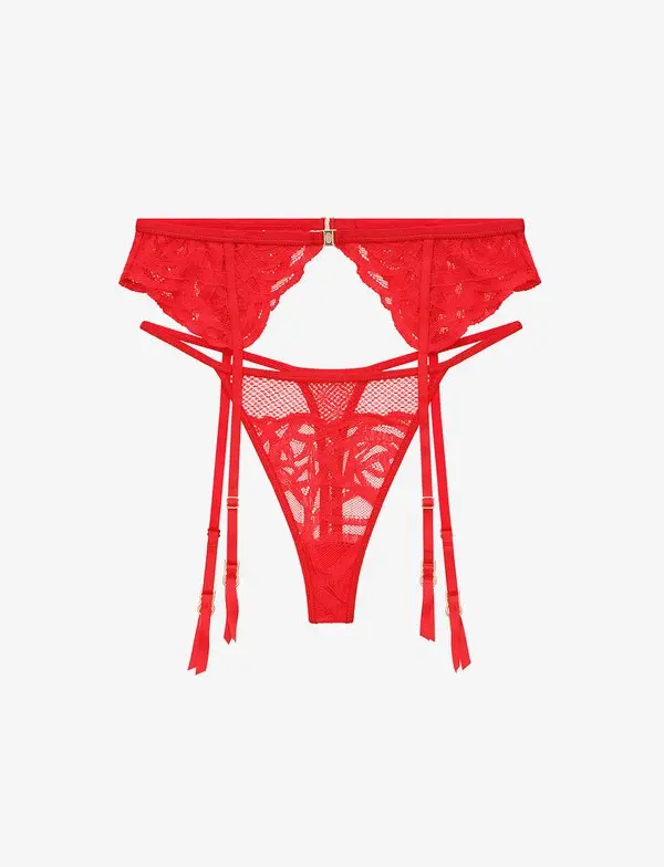 THIRDLOVE Rose Lace Thong & Garter Set Panty - Red