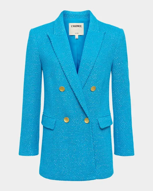 L'Agence Riva Knit Double-breasted Blazer - Blue Teal