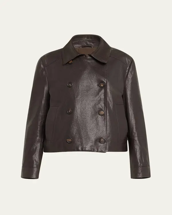 Brunello Cucinelli Shiny Leather Double-breasted Jacket - Chocolate