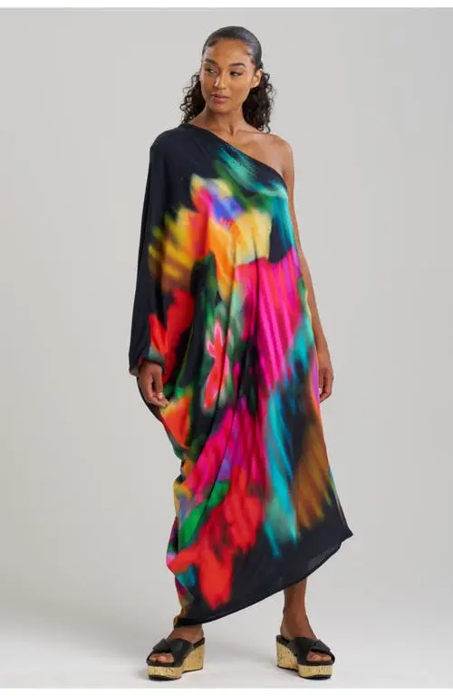 Natori Floral Mirageprinted Rayon Cover-up One Shoulder Caftan