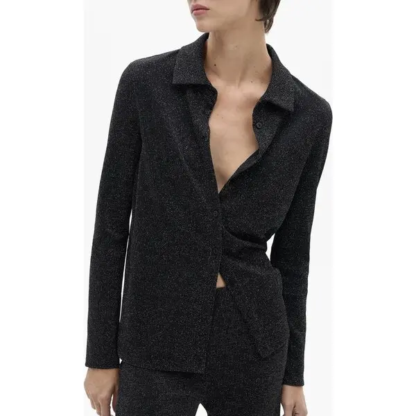 Mango Metallic Knit Button-up Shirt