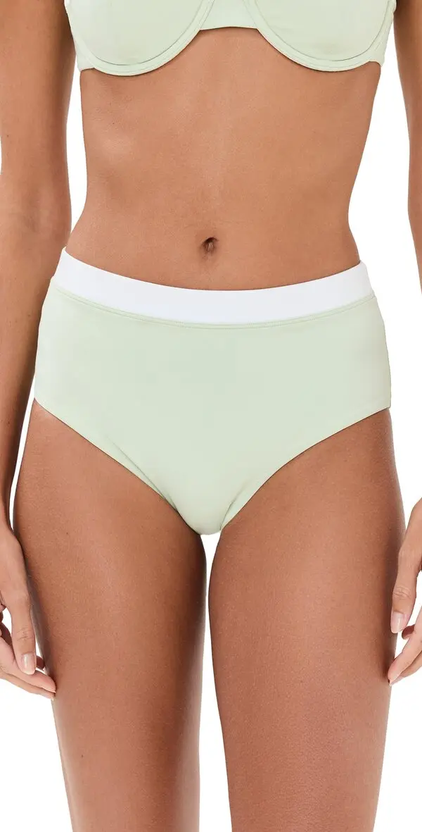 Staud Devon High-rise Bikini Bottom - Pale Jade/white