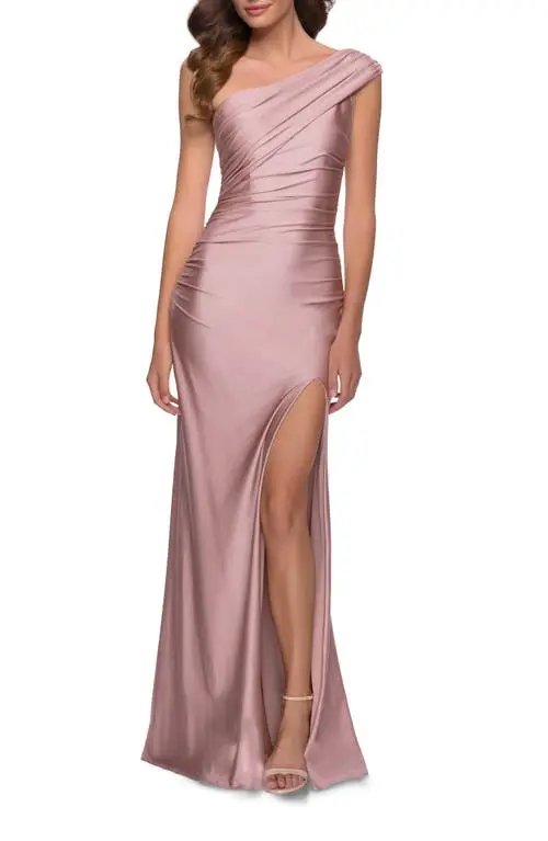 LABOMME One-shoulder Ruched Jersey Gown - Mauve