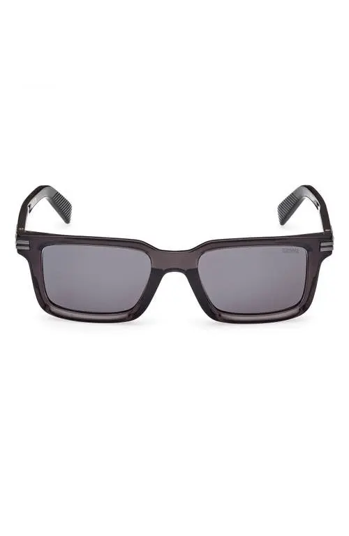 Zegna 53mm Rectangular Sunglasses - Shiny Transparent Dark Grey