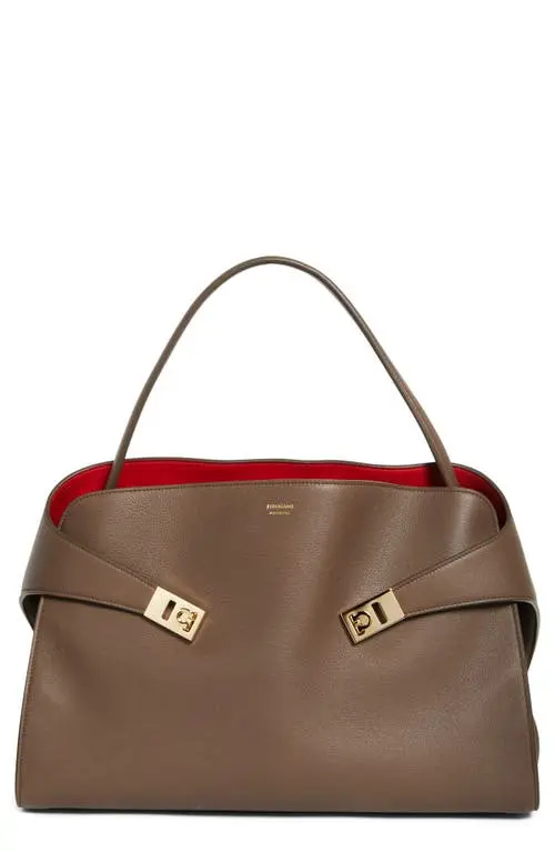 FERRAGAMO Large Hug Bicolor Tote - Clay