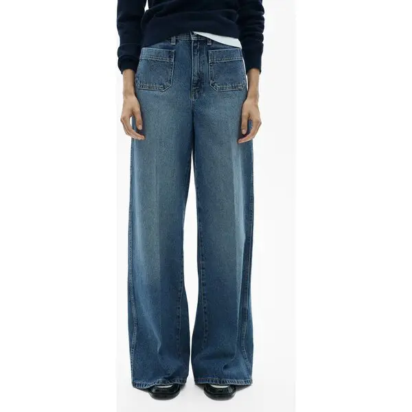 Mango Patch Pocket Wide Leg Jeans - Medium Vintage Blue