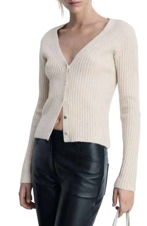 Mango Metallic Ribbed Cropped Cardigan - Light/ Pastel Grey