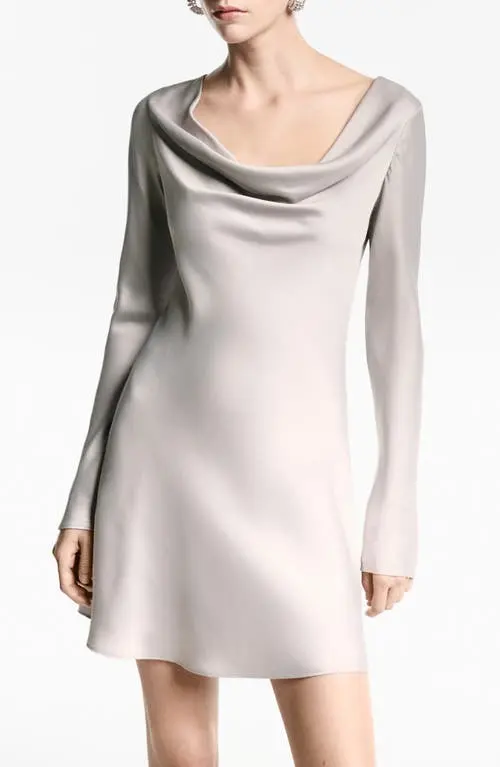 Mango Draped Neck Long Sleeve Satin Mini Dress