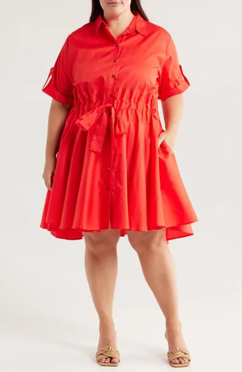 HARSHMAN Meadow Tie Waist Shirtdress - Poppy Red