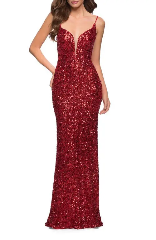 LABOMME Sequin Gown With Open Back - Red