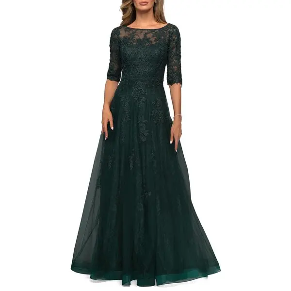 LABOMME Lace And Tulle A-line Gown - Emerald