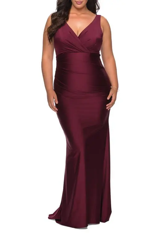 LABOMME Jersey Gown With Faux Wrap Bodice - Dark Berry