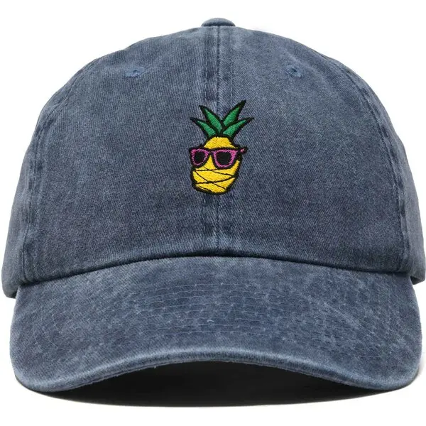 DALIX Pineapple Embroidered Cap - Washed Navy Blue