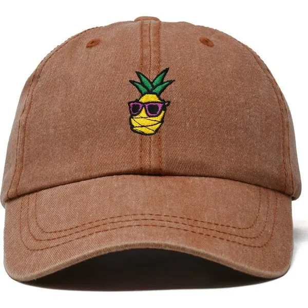 DALIX Pineapple Embroidered Cap - Washed Orange