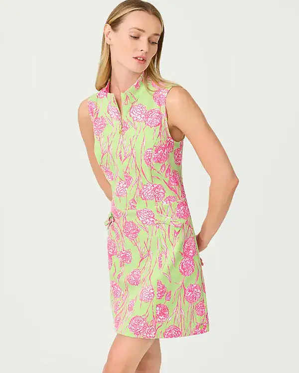 green emerald velvet dress Lilly Pulitzer Girls Little Lilly Classic Shift Dress - Fauna Green Pa main image 1