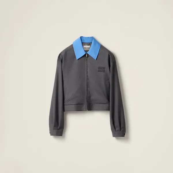 Miu Miu Gabardine Blouson Jacket With Poplin Collar - Anthracite Gray