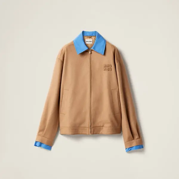 Miu Miu Camel-hair Blouson Jacket With Poplin Details - Camel Brown