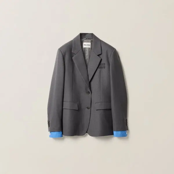 Miu Miu Single-breasted Gabardine Jacket - Anthracite Gray
